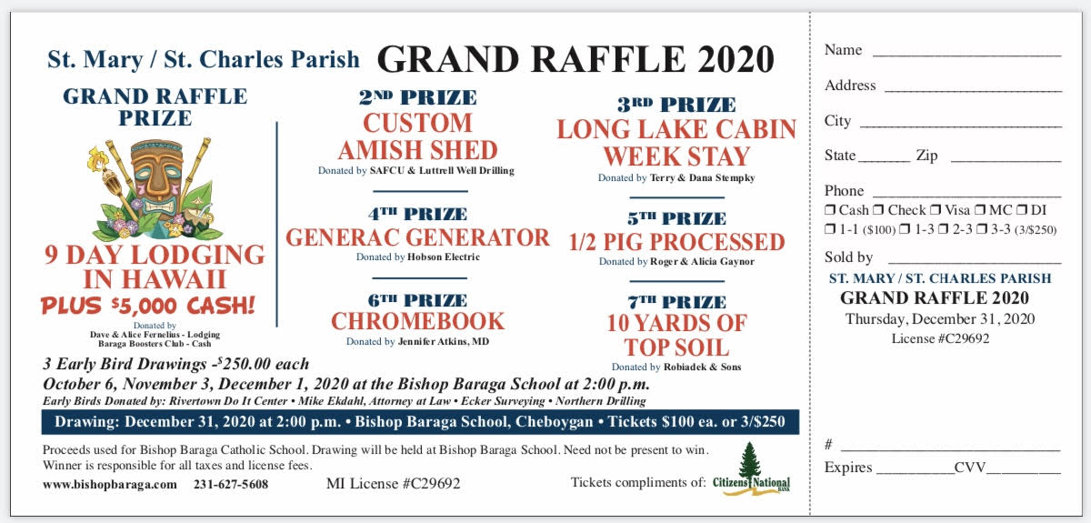 Bishop Baraga Booster Tickets Available – Cheboygan Catholic Community